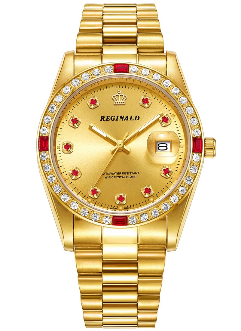 Reginald Watches for Men Hands Sapphire Full Gold Stainless Steel Quartz Dial Unisex Watch (Gold)