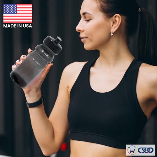 CSBD 20 oz. Bulk Water Bottles, 10 Pack, Made in USA, Blank Plastic Reusable Water Bottles for Gym, Cycling, BPA Free, Plastic Water Bottles Pull Top Cap for Sports, Translucent Smoke