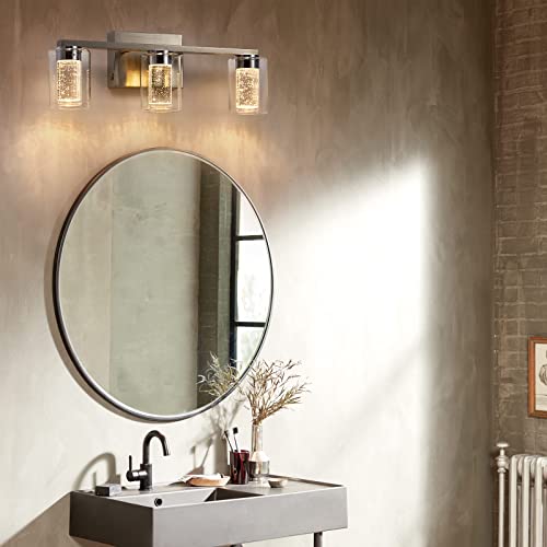SADENICEL Brushed Nickel Vanity Lights, 3-Light Bathroom Light Fixtures, Crystal LED Bathroom Lights Dimmable White/Neutral/Warm Light with Clear Glass Shade for Bathroom Bedroom Hallway Lighting