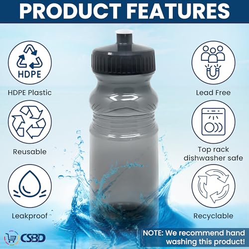 CSBD 20 oz. Bulk Water Bottles, 10 Pack, Made in USA, Blank Plastic Reusable Water Bottles for Gym, Cycling, BPA Free, Plastic Water Bottles Pull Top Cap for Sports, Translucent Smoke