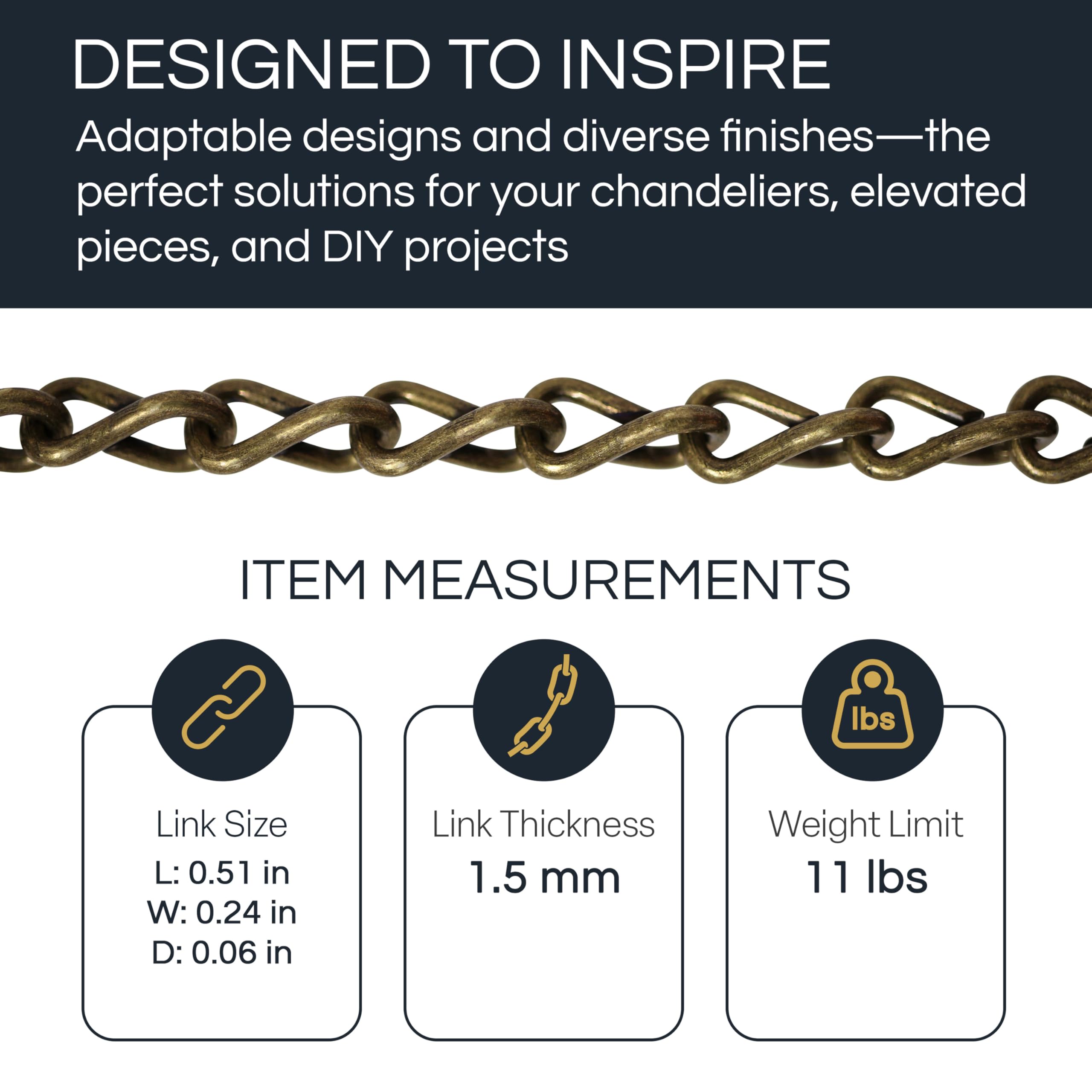 RCH Hardware CH-S51-16-BLK-3 Fixture Chain, Black, 14 Gauge