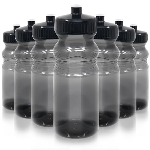 CSBD 20 oz. Bulk Water Bottles, 10 Pack, Made in USA, Blank Plastic Reusable Water Bottles for Gym, Cycling, BPA Free, Plastic Water Bottles Pull Top Cap for Sports, Translucent Smoke