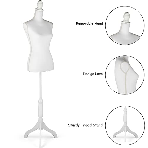 Female Dress Form Mannequin Torso Adjustable Height Mannequin Body with Tripod Stand for Clothing Dress Jewelry Display, White