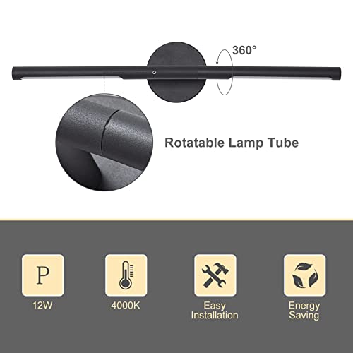 LINSEEDS Matte Black Bathroom Light Fixtures Over Mirror, 23.6 Inch 360° Rotatable Led Vanity Light Bar, Sconces Wall Lighting, 4000K Led Bathroom Lights, Modern Bathroom Vanity Lights Above Mirror