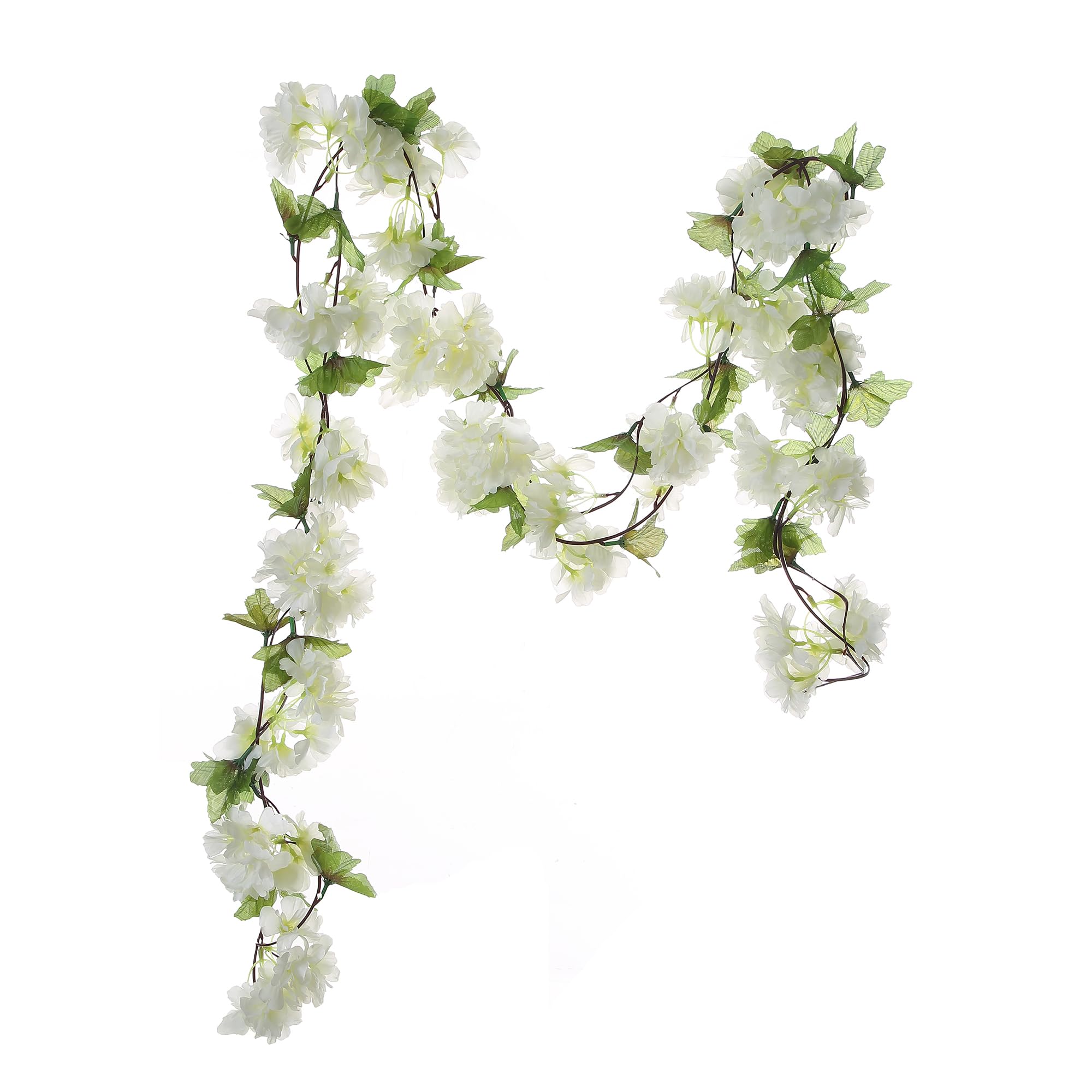 UUPP 2Pcs Artificial Cherry Blossom Flower Garland Silk Fake Hanging Flower Vines for Home Wedding Decoration 7.2FT, White