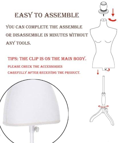 Female Dress Form Mannequin Torso Adjustable Height Mannequin Body with Tripod Stand for Clothing Dress Jewelry Display, White