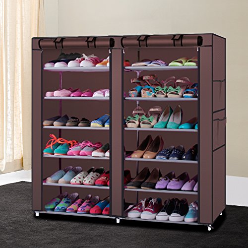 lapday 7 Tier Shoe Rack 36-Pairs Portable Double Row Shoe Storage Organizer Cabinet Tower with Nonwoven Fabric Cover (Coffee)