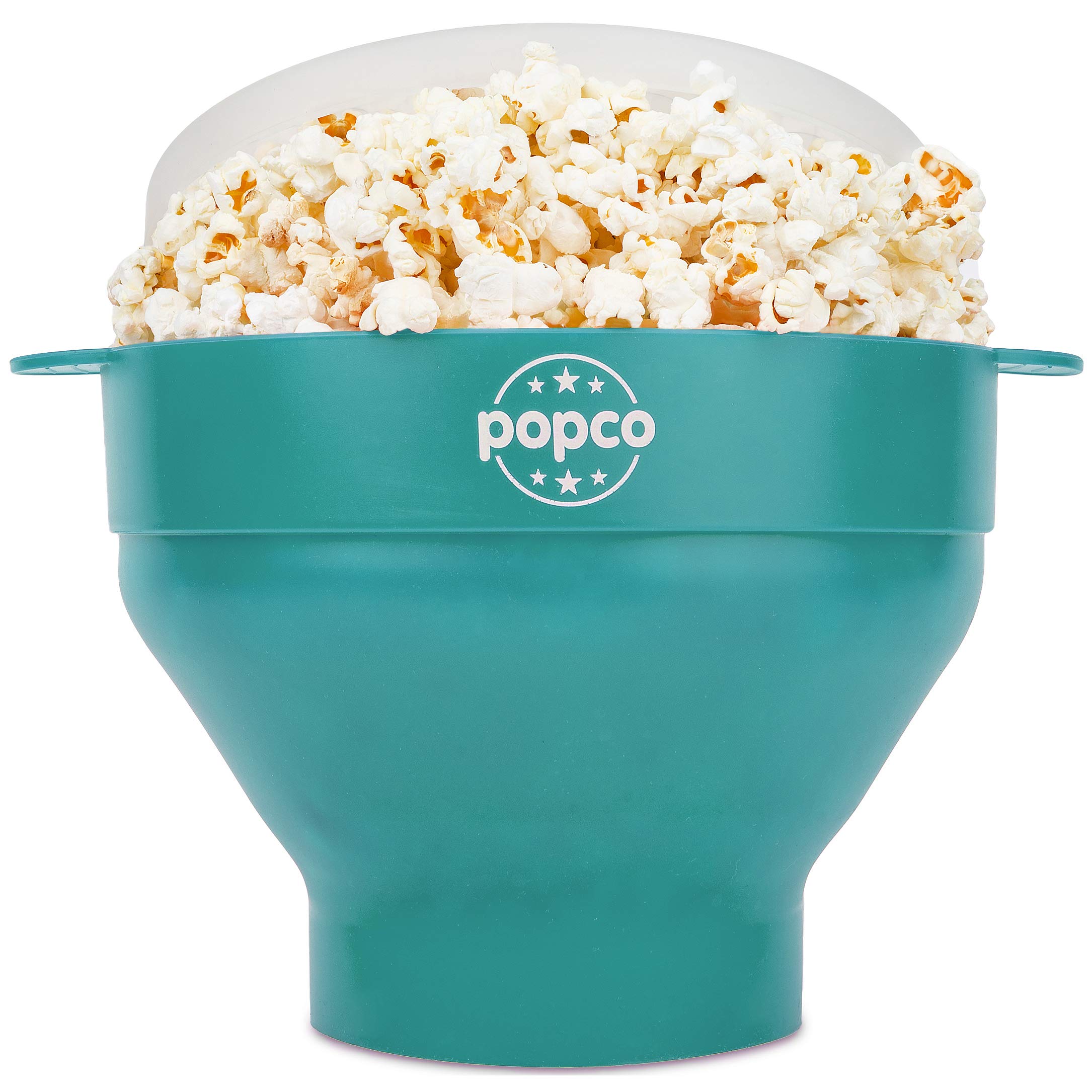 The Original Popco Silicone Microwave Popcorn Popper with Handles, Silicone Popcorn Maker, Collapsible Popcorn Bowls, Dishwasher Safe - 15 Colors Available (AQUA)