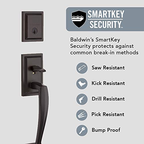 Baldwin Torrey Pines, Front Entry Handleset with Interior Lever, Featuring SmartKey Deadbolt Re-Key Technology and Microban Protection, in Venetian Bronze