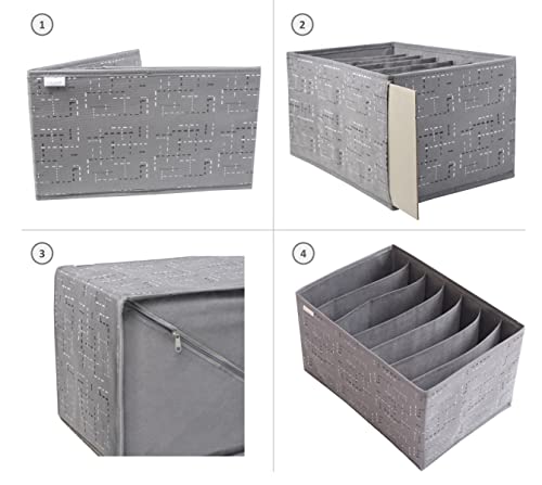 Wardrobe Clothes Organizer 7 Grids, Clothes Storage & Clothing Organizer for Jeans Pants & T-Shirts (Grey)