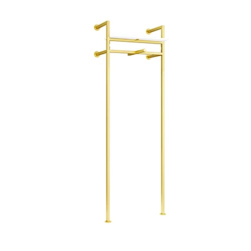 WFDERAN Modern Clothing Store Square Tube Garment Rack,1-Tier Wall Mounted Storage Clothes Shoe Bag Hanging Shelves,Retail Shop Clothes Display Stands (24" L, Gold with Wood)