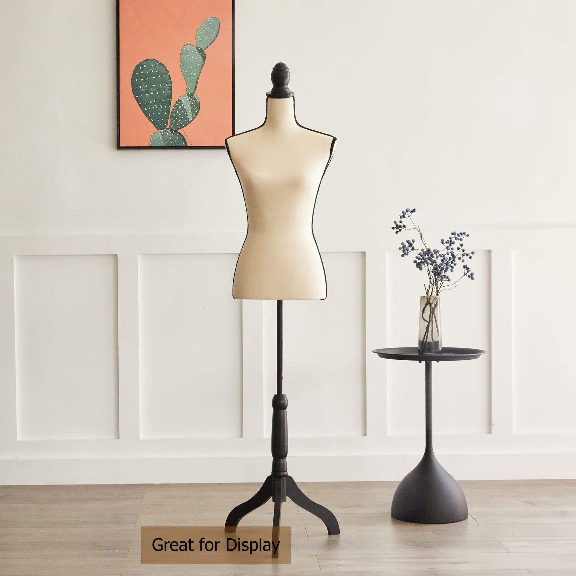 Female Dress Form Mannequin Torso Adjustable Height Mannequin Body with Tripod Stand for Clothing Dress Jewelry Display, Beige