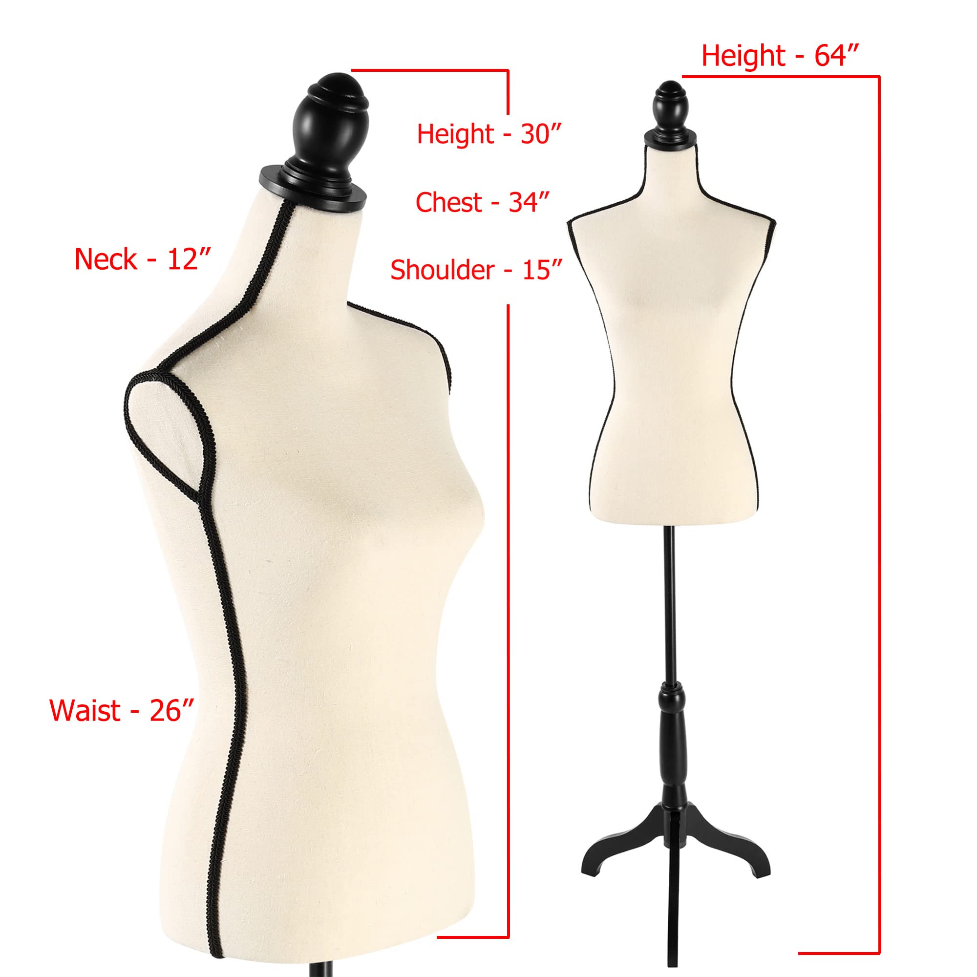Female Dress Form Mannequin Torso Adjustable Height Mannequin Body with Tripod Stand for Clothing Dress Jewelry Display, Beige