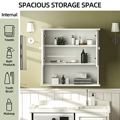 Visionwards Bathroom Storage Cabinet, Medicine Cabinets, Wall Shelf White, Bathroom Organizer Cabinet Wall Mounted Easy Assemble 22.8x23.6β