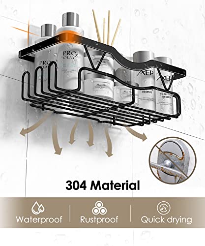 longzon Shower Caddy with 6 Traceless Adhesive, 3 Pack Shower Organizer, No Drilling Stainless Steel Shower Shelf, for Bathroom Suction Cup Storage Rack Shelves Black
