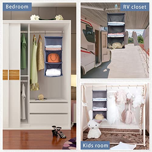 DonYeco Bundles of 3-Shelf Hanging Oxford Closet Organizers and Storage & 3-Shelf Hanging Closet Organizers and Storage with 4 Side-Pockets