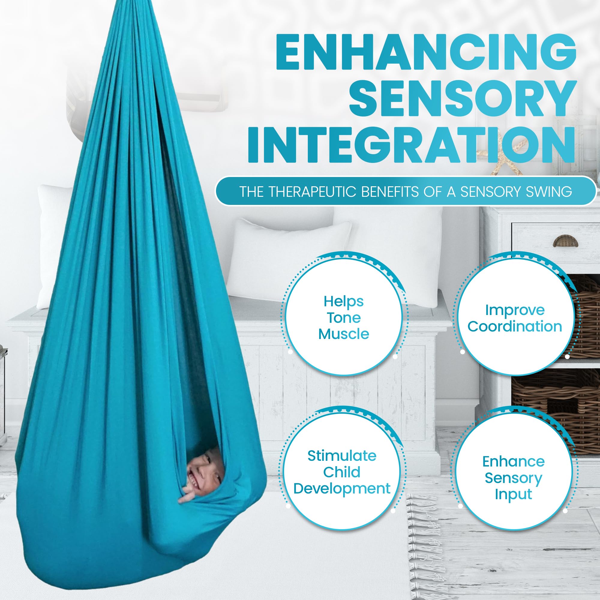 Sensory Swing for Kids | 360° Hardware Indoor | Therapy Tool for Special Needs Snuggle Grey Cuddle Hammock Gray Swing | for Children with Autism, ADHD, Aspergers, Sensory Integration