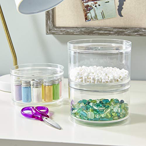 STORi Bella 3-piece Stackable Clear Plastic Container Set | Round Vanity Storage Organizers with Lids for Hair Accessories & Beauty Supplies | Made in USA