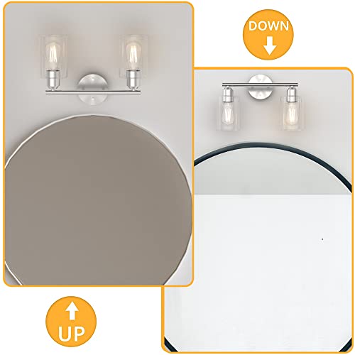 Espird Bathroom Vanity Light Fixtures Brushed Nickel, 2 Light Bathroom Light Fixture Over Mirror, UL Certification Bathroom Light Fixture, Modern Wall Lighting Fixtures with Glass Shade, E26 Socket
