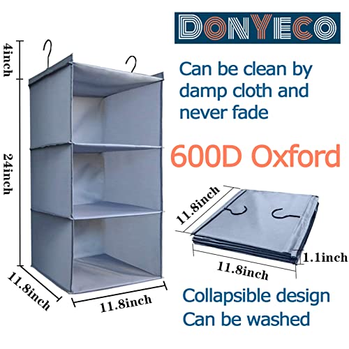 DonYeco Bundles of 3-Shelf Hanging Oxford Closet Organizers and Storage & 3-Shelf Hanging Closet Organizers and Storage with 4 Side-Pockets