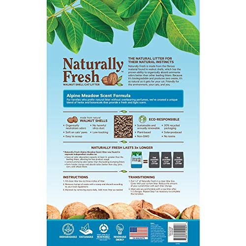 Eco-Shell Naturally Fresh Cat Litter Made From Walnut Shells, Multi-Cat, Alpine Meadow, Scented, Biodegradable, Dust-Free, Sustainable, 26 Lbs