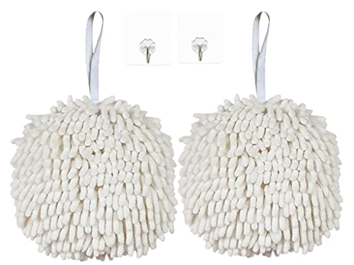 yaocoral 2 Pack Chenille Hand Towels,Kitchen Hand Towels Hanging,Hand Towels with Loops,Bathroom Hand Towels,Quick Dry Hand Bath Towel,Soft Absorbent Microfiber Hand Towels  (2 White)
