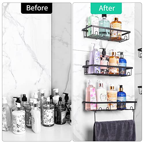 Black Bathroom Shower Caddy Shelf Adhesive, Stainless Steel In Shower Storage Rack Bathroom Organizer Shower, Rust Proof Shower Caddies Shelves Dorm College with Soap Dish Toothbrush holder (5 Pack)