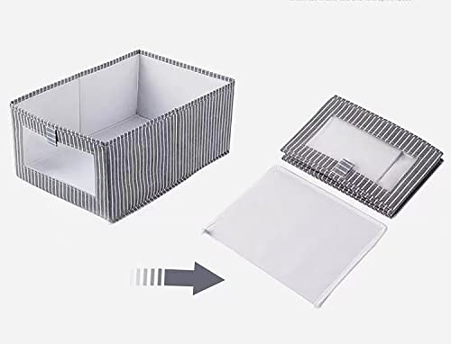 2 Pack Open Storage Bins, Washable & Visible Closet Clothing Organizer with Window. Foldable Fabric Baskets for Clothes, Towel, DVD, Book (Grey stripe)