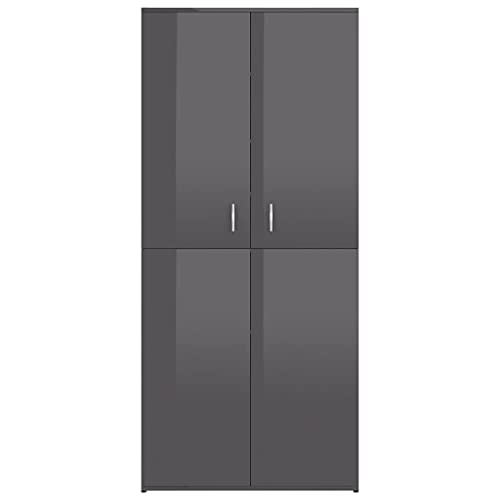 vidaXL Shoe Cabinet Indoor Hallway Household Supply Storage Shoe Shelf Rack Home Organizer Hall Cabinet Furniture High Gloss Gray Engineered Wood