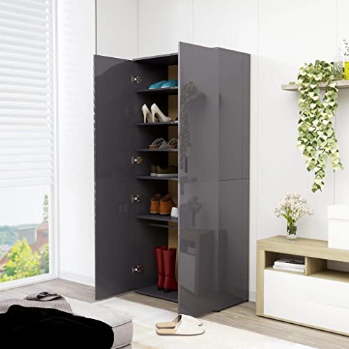 vidaXL Shoe Cabinet Indoor Hallway Household Supply Storage Shoe Shelf Rack Home Organizer Hall Cabinet Furniture High Gloss Gray Engineered Wood