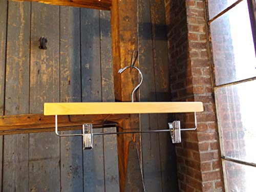 NAHANCO 6214RCCHHU 14” Wooden Pant Skirt Hanger with Chrome Hook and Clips, Natural (Pack of 25)