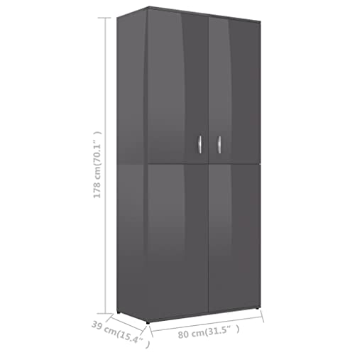 vidaXL Shoe Cabinet Indoor Hallway Household Supply Storage Shoe Shelf Rack Home Organizer Hall Cabinet Furniture High Gloss Gray Engineered Wood