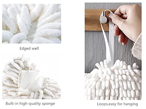 yaocoral 2 Pack Chenille Hand Towels,Kitchen Hand Towels Hanging,Hand Towels with Loops,Bathroom Hand Towels,Quick Dry Hand Bath Towel,Soft Absorbent Microfiber Hand Towels (2 White)