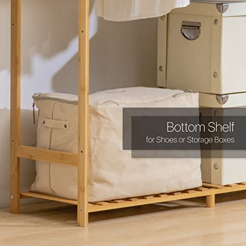 MoNiBloom Bamboo 6-Tier Garment Rack with Shelves Closet Coat Storage Organizer Clothes Hanging Rack with Pants Rack & Hooks for Bedroom, Living Room, Office, Mudroom, Natural