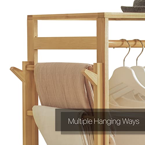MoNiBloom Bamboo 6-Tier Garment Rack with Shelves Closet Coat Storage Organizer Clothes Hanging Rack with Pants Rack & Hooks for Bedroom, Living Room, Office, Mudroom, Natural