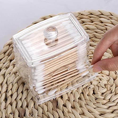 Tbestmax 7 OZ Cotton Swab Pads Holder, Qtip Cotton Buds Ball Dispenser, Bathroom Containers Canister Organizer, Clear Apothecary Jar for Storage 1 Pcs