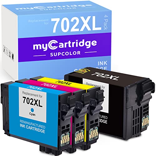 myCartridge SUPCOLOR Remanufactured Ink Cartridge Replacement for Epson 702XL 702 XL T702 T702 XL for Epson Workforce Pro WF-3720 WF-3733 WF-3730 (1 Black, 1 Cyan, 1 Magenta, 1 Yellow, 4 -Pack)