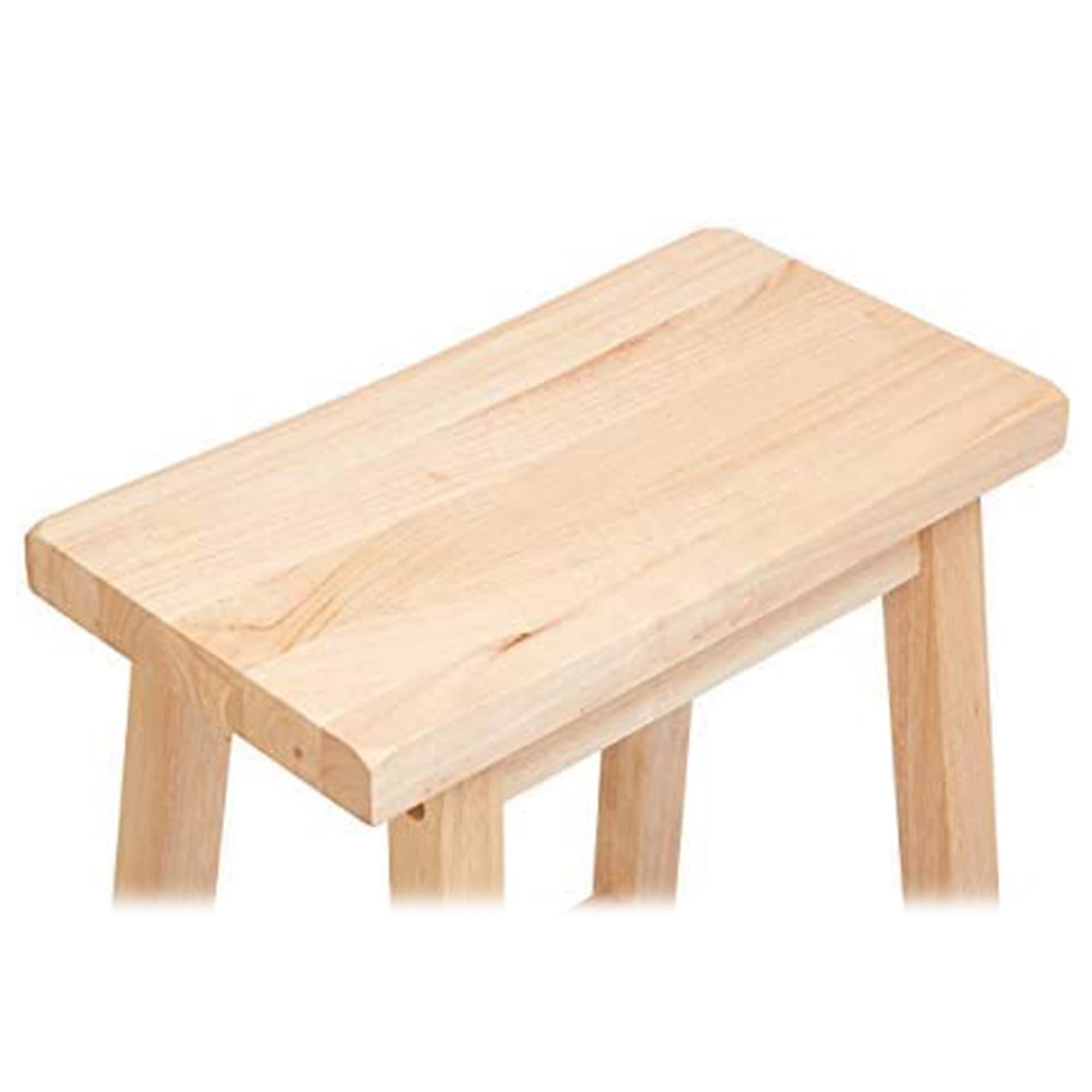 PJ Wood 24 Inch High Easy to Maintain Single A Frame Classic Bar Stool Saddle-Seat with Built in Bars as Footrests, Natural Wood