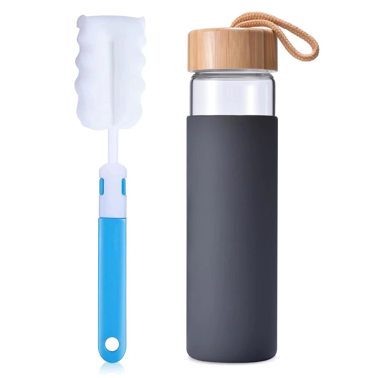 Yomious 20 Oz Borosilicate Glass Water Bottle with Bamboo Lid and Silicone Sleeve – Reusable BPA Free – Cute Drinking Bottle for Women - Shaker Bottle