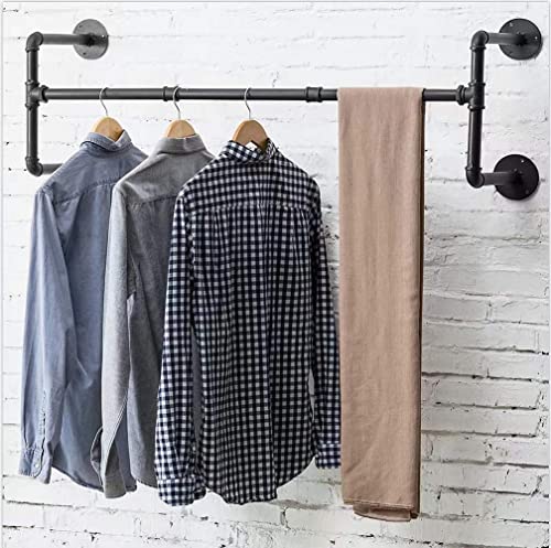 YLFAHXP Industrial Pipe Clothes Rack, Heavy Duty Detachable Wall Mounted Iron Garment Bar, Multi-purpose Clothing Rack Hanging Rod Organizer for Closet Storage (Black)