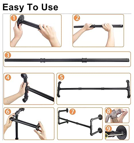 YLFAHXP Industrial Pipe Clothes Rack, Heavy Duty Detachable Wall Mounted Iron Garment Bar, Multi-purpose Clothing Rack Hanging Rod Organizer for Closet Storage (Black)