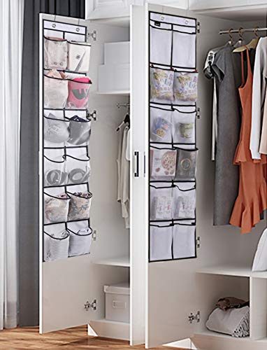 MISSLO 24 Large Mesh Pockets and 2 Pack 12 Large Mesh Pockets Hanging Narrow Closet Door