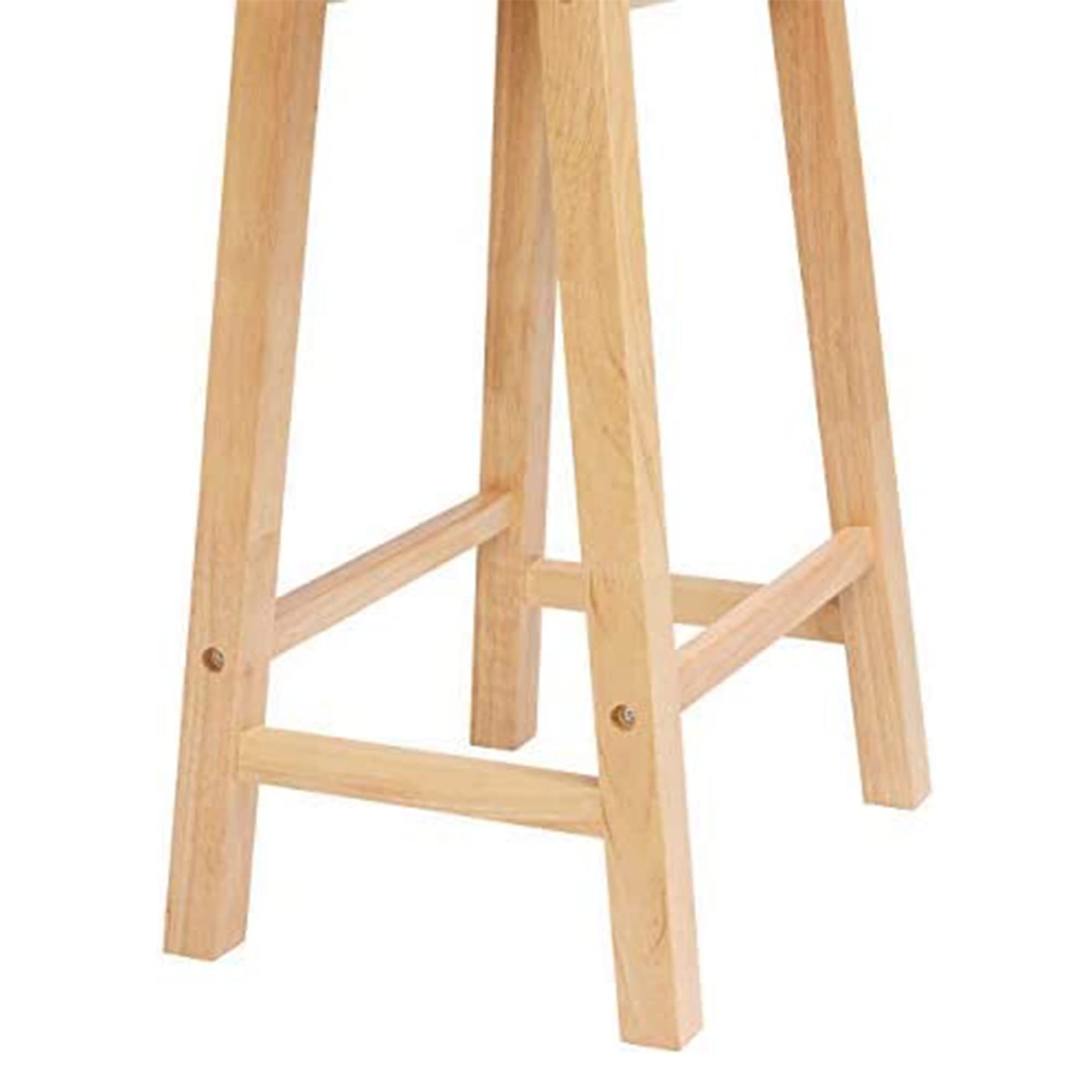 PJ Wood 24 Inch High Easy to Maintain Single A Frame Classic Bar Stool Saddle-Seat with Built in Bars as Footrests, Natural Wood