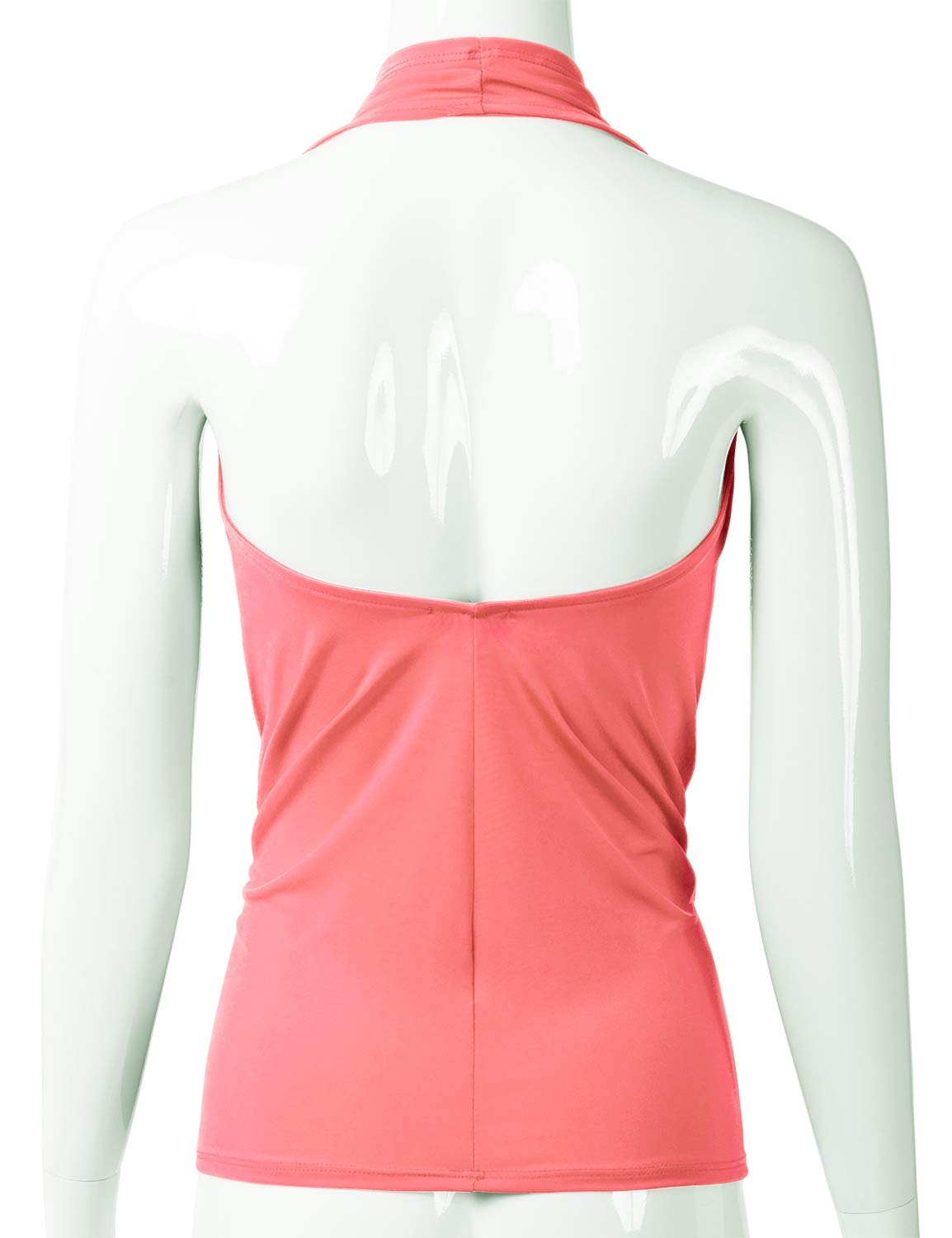 EIMIN Women's Casual Halter Neck Draped Front Sexy Open Back Tank Top Coral M