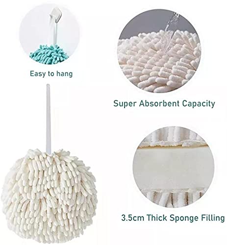 WEIWODUZUN 2 Pack Fuzzy Ball Towel White and Gray, Dry Your Hand Instantly conveniently with This Creative Bath Towel Set Towels for Bathroom Kitchen Chenille Hand Towels (2 Pack + 2 Hooks)