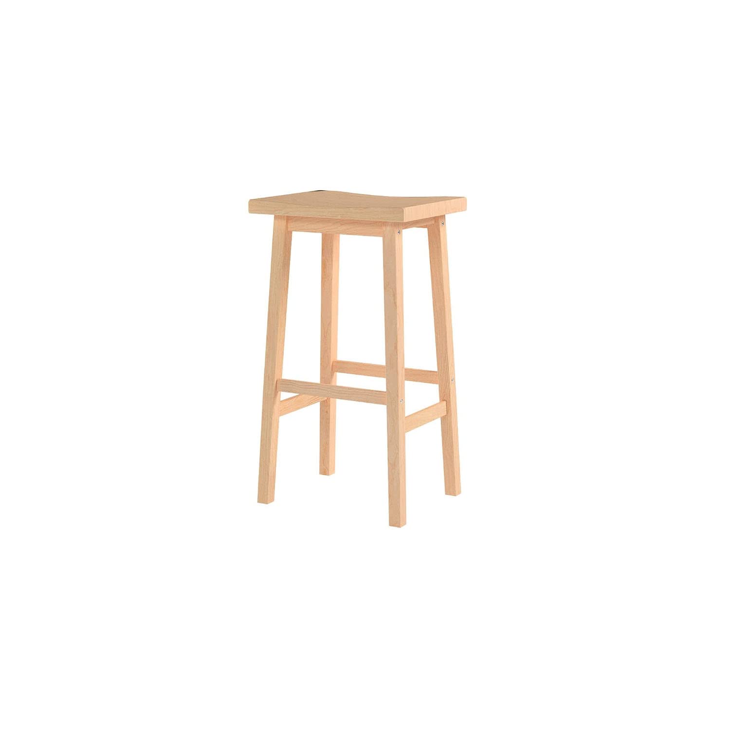 PJ Wood 24 Inch High Easy to Maintain Single A Frame Classic Bar Stool Saddle-Seat with Built in Bars as Footrests, Natural Wood