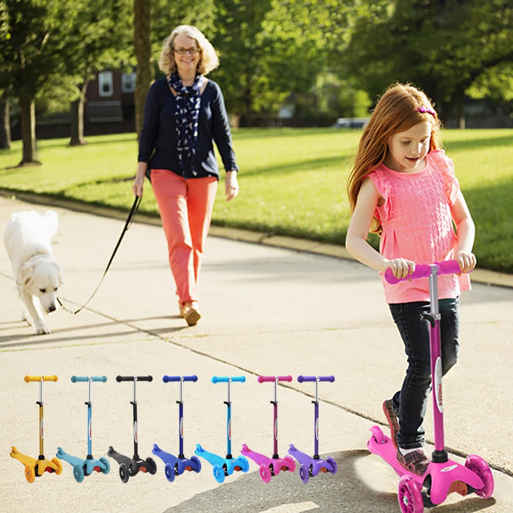 ChromeWheels Scooter for Kids, Deluxe 3 Wheel Scooter for Toddlers 4 Adjustable Height Glider with Kick Scooters, Lean to Steer with LED Flashing Light for Ages 3-6 Girls Boys, Purple