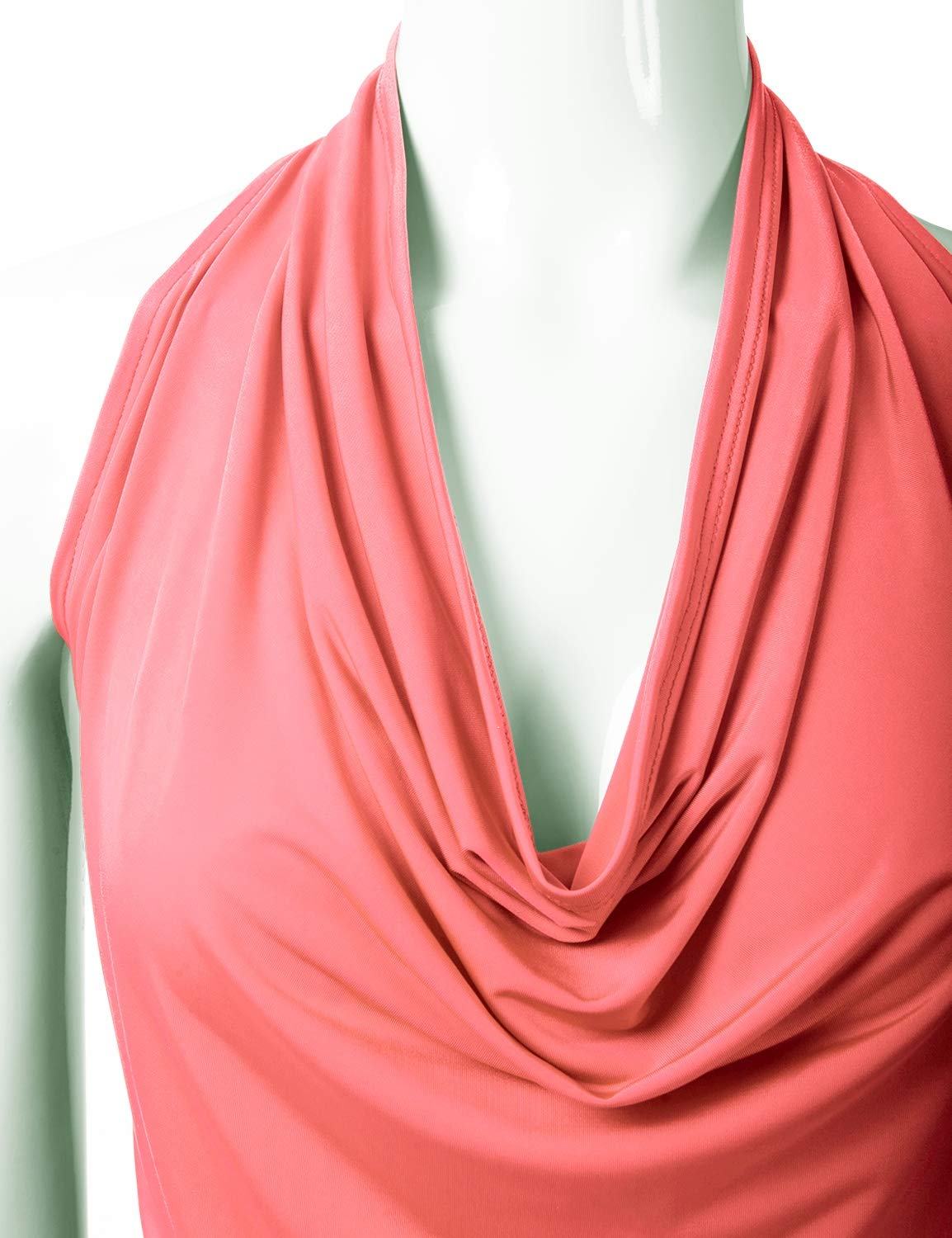 EIMIN Women's Casual Halter Neck Draped Front Sexy Open Back Tank Top Coral M