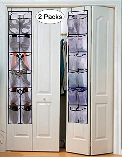 MISSLO 24 Large Mesh Pockets and 2 Pack 12 Large Mesh Pockets Hanging Narrow Closet Door