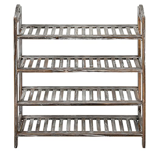 MyGift Torched Solid Wood Entryway Shoe Rack for Entryway, Closet Shoe Rack Organizer Storage Shelf with 4 Tier Wooden Slat Design